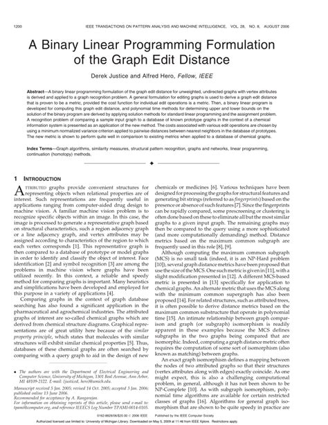 pdf a binary linear programming formulation of the graph edit distance