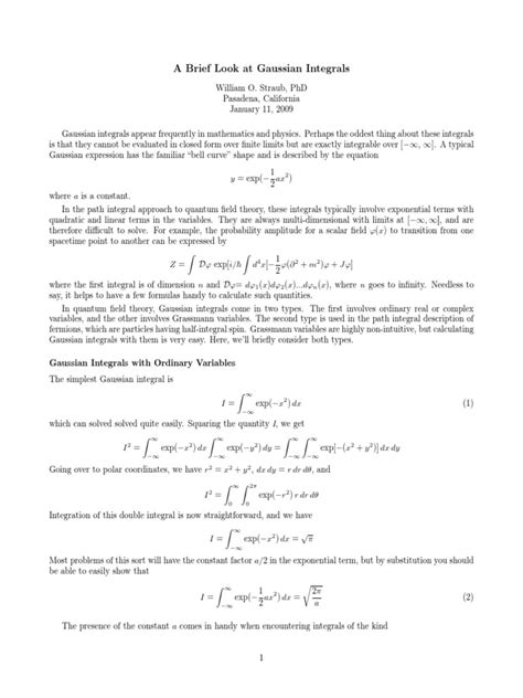 a brief look on gaussian integrals quantum field theory william o straub pdf field physics