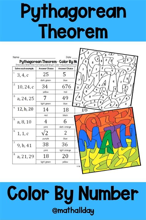 Pythagorean Theorem Color By Number Printable Activity Pythagorean