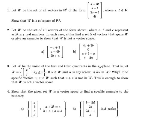 solved 1 let w be the set of all vectors in r4 of the form