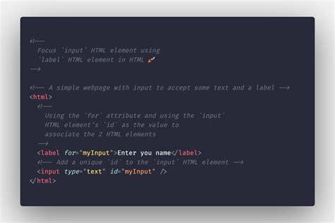 how to activate or focus an input html element when clicking on its label or name using html