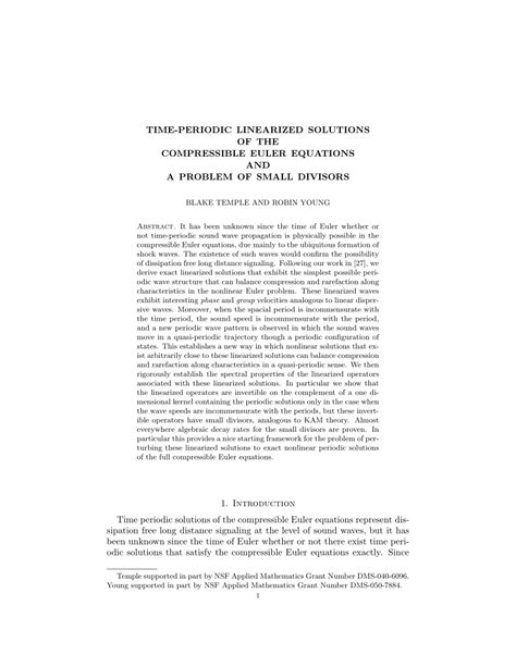 pdf time periodic linearized solutions of the compressible euler equations and a problem of