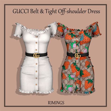 Rimings Gucci Belt And Tight Off Shoulder Dress Rimings In 2024 Sims 4 Mods Clothes Sims 4