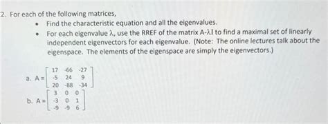 solved for each of the following matrices find the