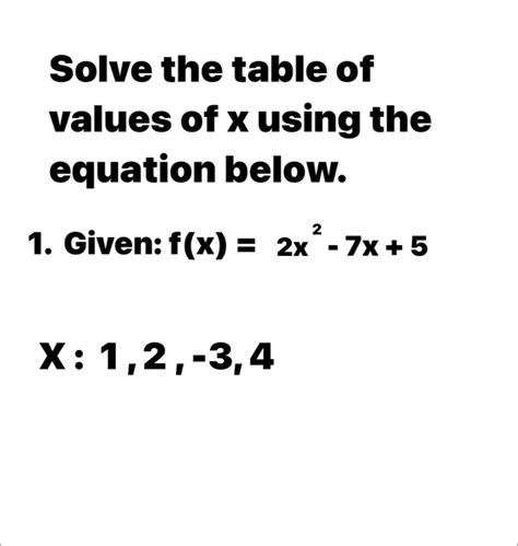 solved solve the table of values of x using the equation below 2 1 given f x 2x zx 5 x 1