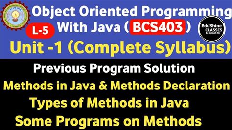 Method In Java Methods Declaration Types Of Methods L 5 Unit 1