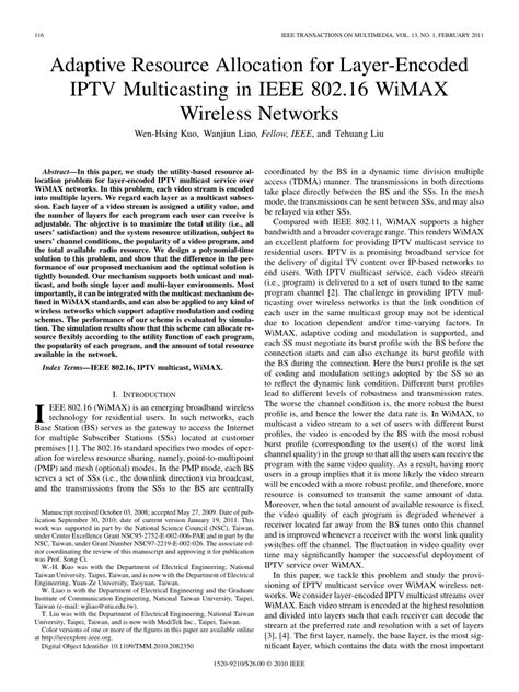 pdf adaptive resource allocation for layer encoded iptv multicasting in ieee 802 16 wimax