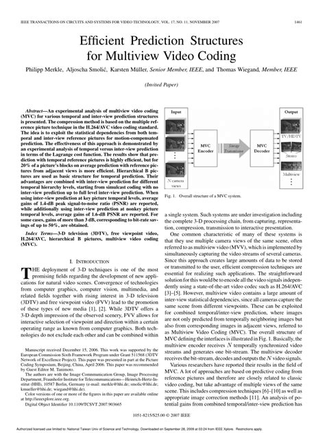 pdf efficient prediction structures for multiview video coding ieee trans circuits syst video