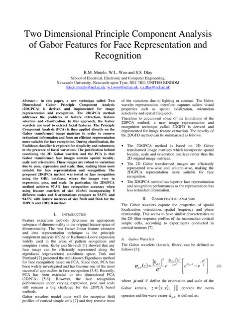 pdf two dimensional principle component analysis of gabor features for face representation and