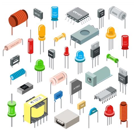 Electronic Component Isometric Set Illustration Isolated Electronics