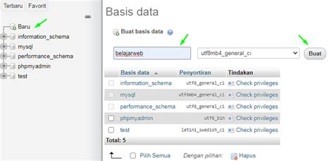 cara membuat database di xampp rahmandicom