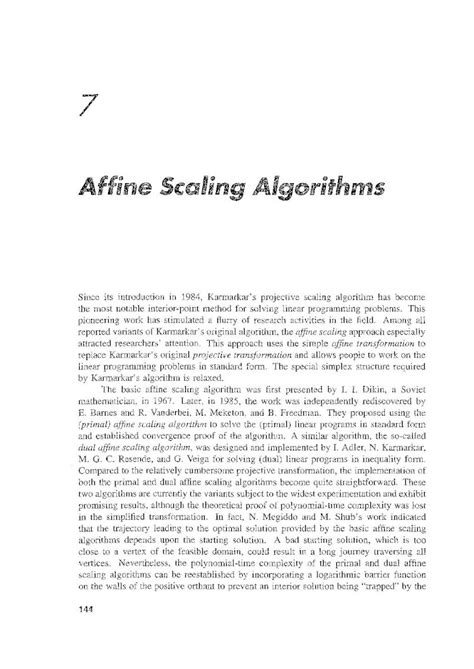 pdf affine scaling orithll1s 7 1 primal affine scaling algorithm let us
