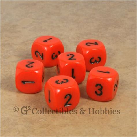 New Set Of 6 D3 Six Sided 1 To 3 Twice Orange Game Dice Dandd Rpg 16mm Chessex Ebay