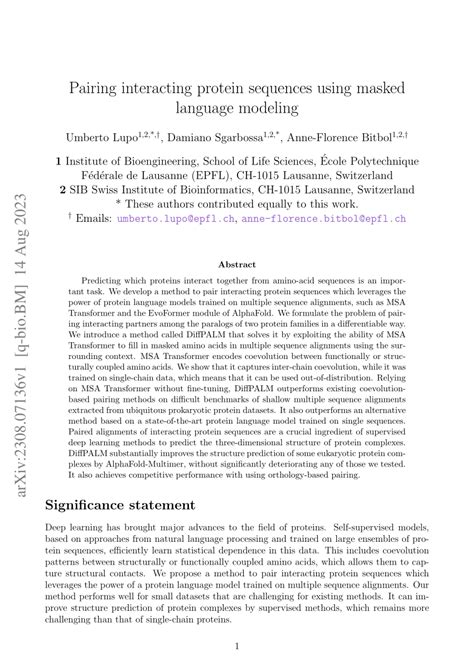 pdf pairing interacting protein sequences using masked language modeling