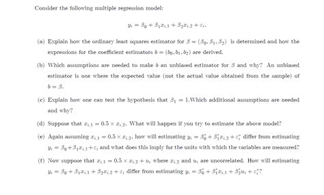 solved consider the following multiple regression model yi