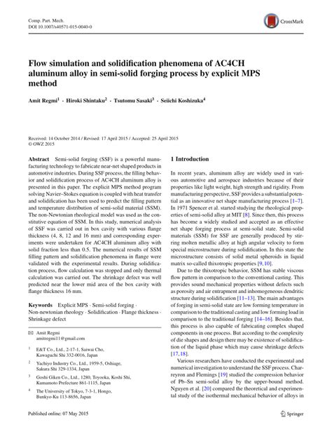 pdf flow simulation and solidification phenomena of ac4ch aluminum alloy in semi solid forging
