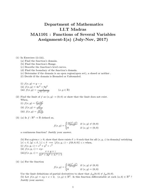 department of mathematics i i t madras ma1101 functions of several variables assignment i a