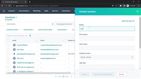 Hubspot Crm Create Contact Screenshot