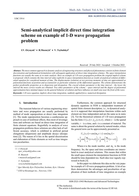 pdf semi analytical implicit direct time integration scheme on example of 1 d wave propagation