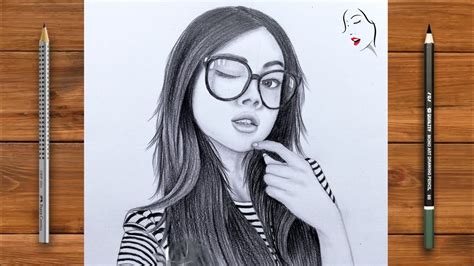 How To Draw Girl With Glasses Pencil Sketch Girl Drawing Pencil Sketch Adım Adım Çizim