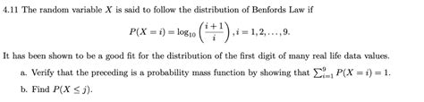 solved 4 11 the random variable x is said to follow the