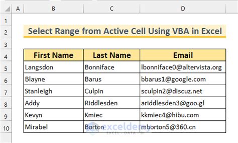 how to use vba to select range from active cell in excel
