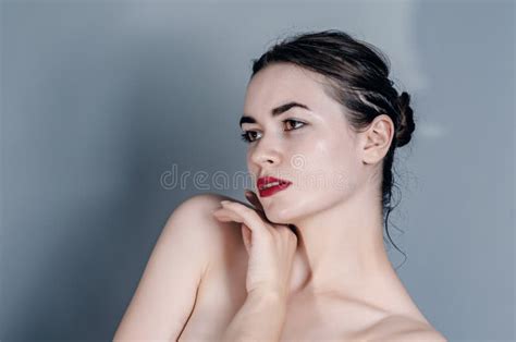 Portrait Of A Beautiful Woman Head Is Turned To The Side Naked Bust