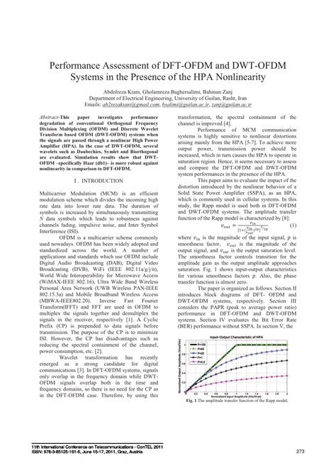 pdf performance assessment of dft ofdm and dwt ofdm systems in the presence of the hpa