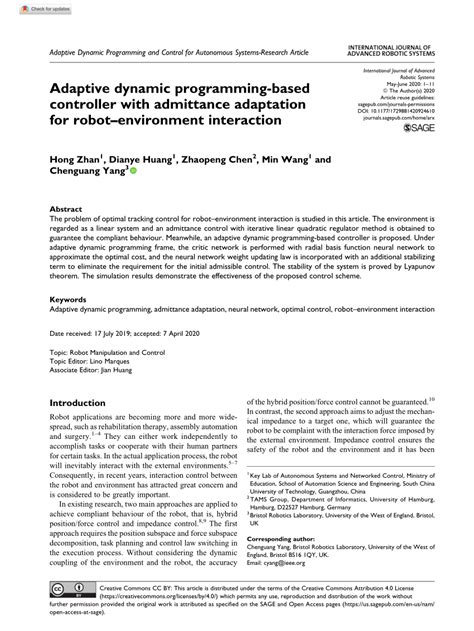 pdf adaptive dynamic programming based controller with admittance adaptation for robot