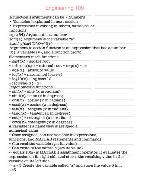 Engineering 109 5 A Functions Arguments Can Be Numbers Variables