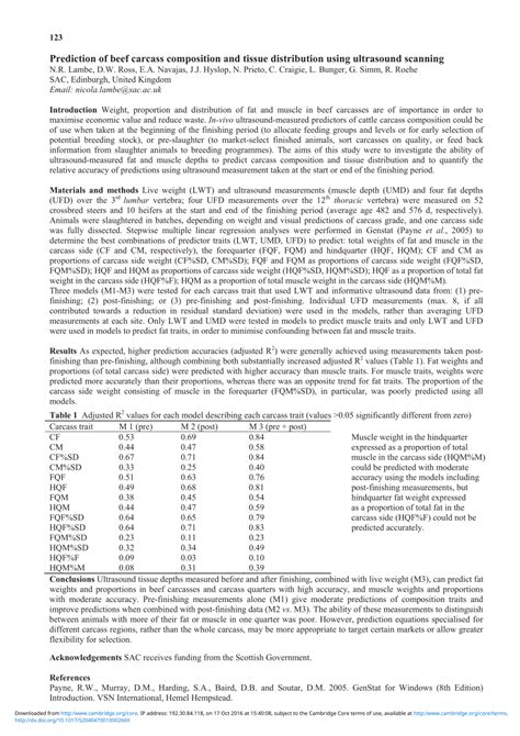 pdf prediction of beef carcass composition and tissue distribution using ultrasound scanning