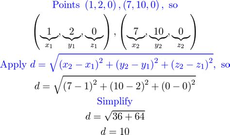 find the distance between the given points 1 2 0 7 1 quizlet