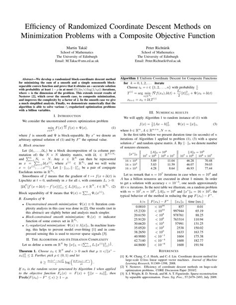 pdf efficiency of randomized coordinate descent methods on minimization problems with a