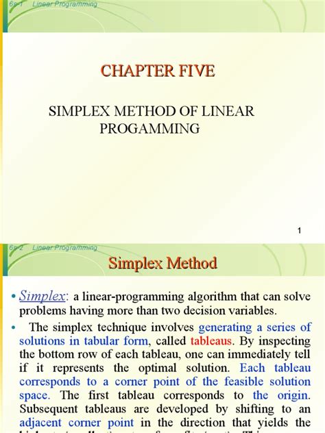 chapter five simplex method pdf linear programming mathematical optimization