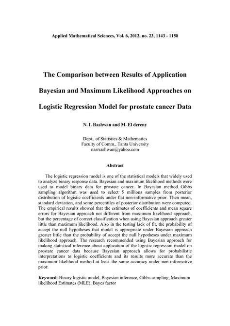 pdf the comparison between results of application bayesian and maximum likelihood approaches