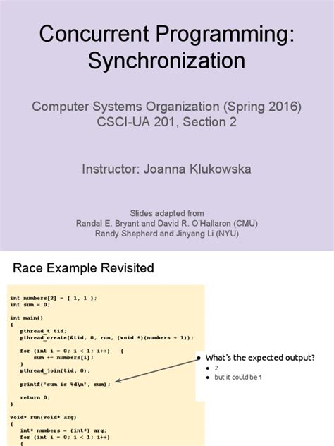 lecture09 concurrentprogramming 02 synchronization pdf thread computing variable