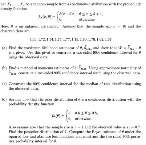 solved let x₁ xn be a random sample from a continuous