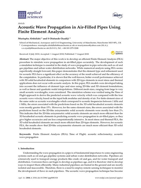 applied sciences acoustic wave propagation in air filled pipes using finite element analysis