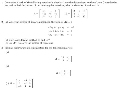 solved 1 determine if each of the following matrices is