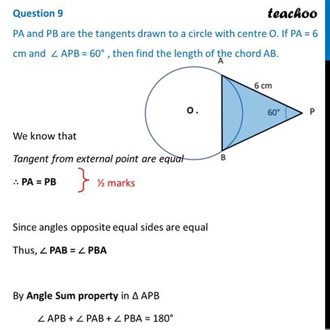 Class 10 PA And PB Are The Tangents Drawn To A Circle With Centre O