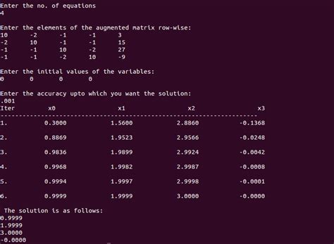 gauss seidel iterative method for system of linear equations c program