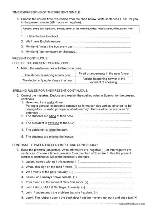 CONTRAST BETWEEN PRESENT SIMPLE AND English ESL Worksheets Pdf Doc