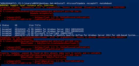 trying to install windows update remotely via powershell i m getting an errors programming