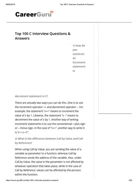 top 100 c interview questions and answers recent pdf c programming language parameter
