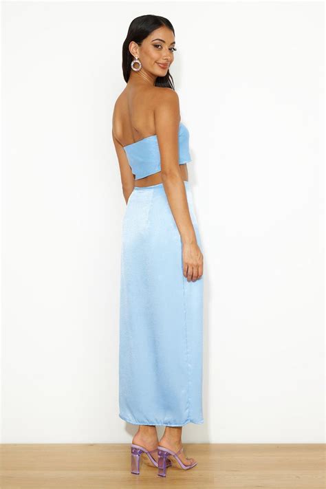Nights In Silk Satin Crop Top Blue Hey Shelly In 2024 Satin Crop Top Satin Maxi Skirt Skirt