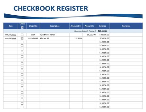 Template For Check Register