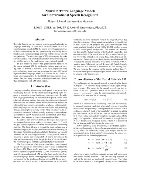 pdf neural network language models for conversational speech recognition