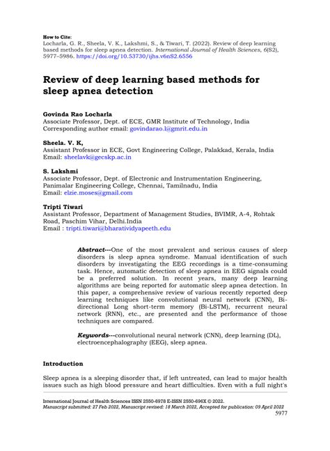 pdf review of deep learning based methods for sleep apnea detection