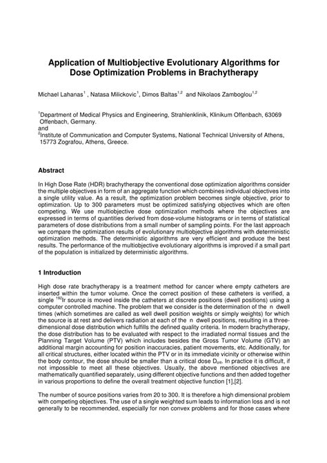 pdf application of multiobjective evolutionary algorithms for dose optimization problems in