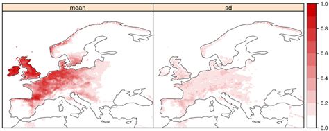 mean and standard deviation of the sdm ensemble projections glm download scientific diagram